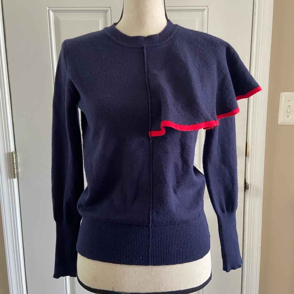Sandro Paris Navy Blue Ruffled Shoulder Sweater Sz 1 - Gem